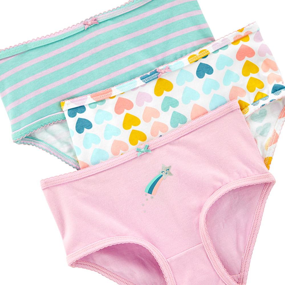 Set de 3 piezas ropa interior multicolor con estampado para niña ...