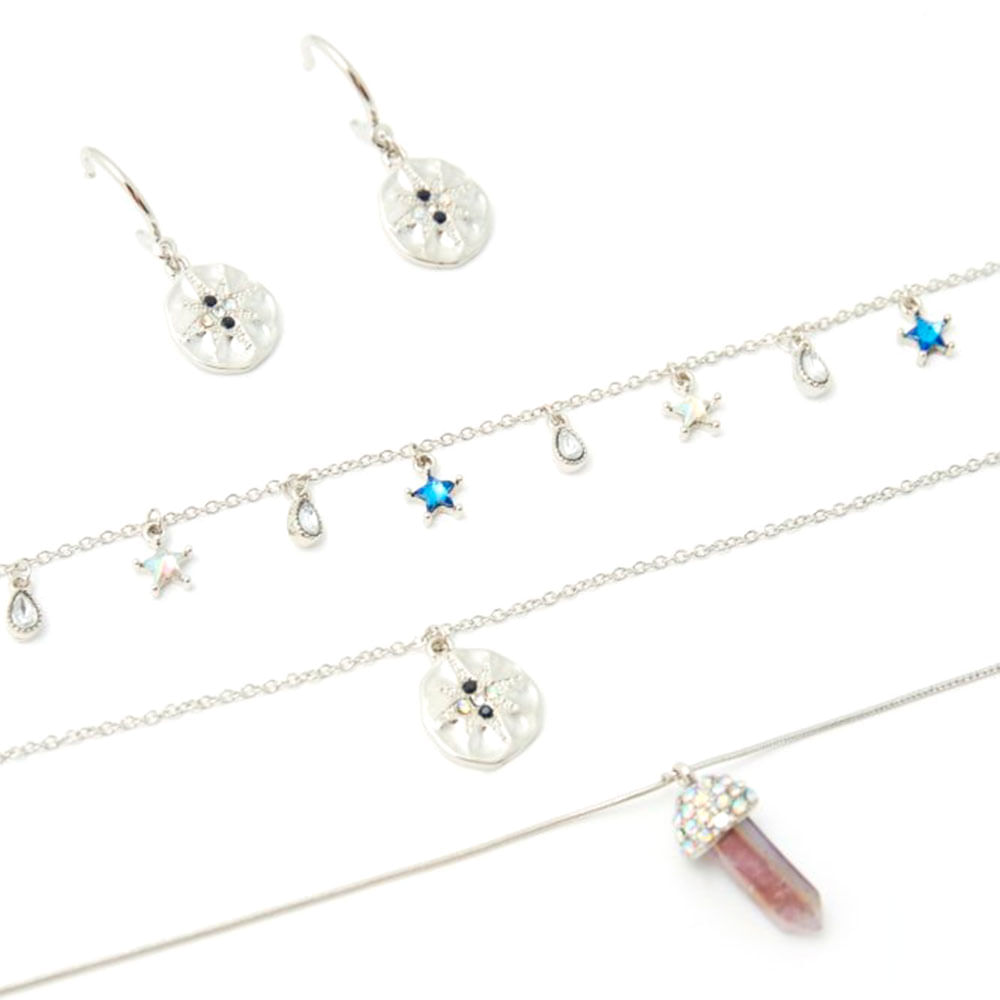 Set de collares y aretes - conjunto multicadenas piedra - Siman Costa Rica