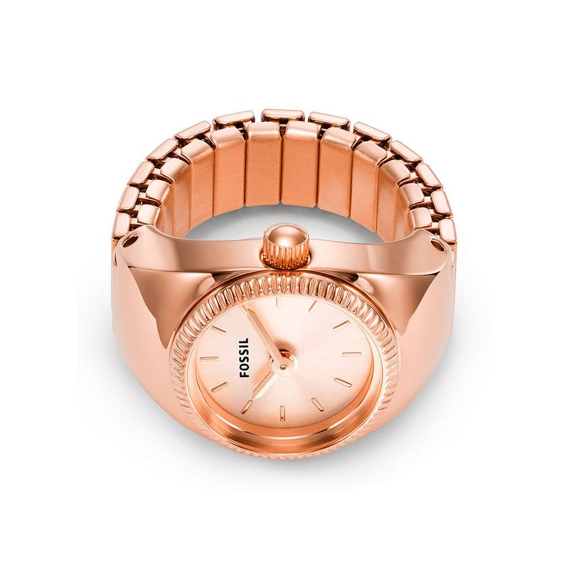 Anillo Fossil con reloj análogo metálico oro rosa para mujer