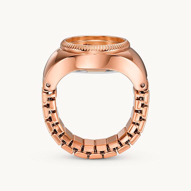 Anillo Fossil con reloj análogo metálico oro rosa para mujer
