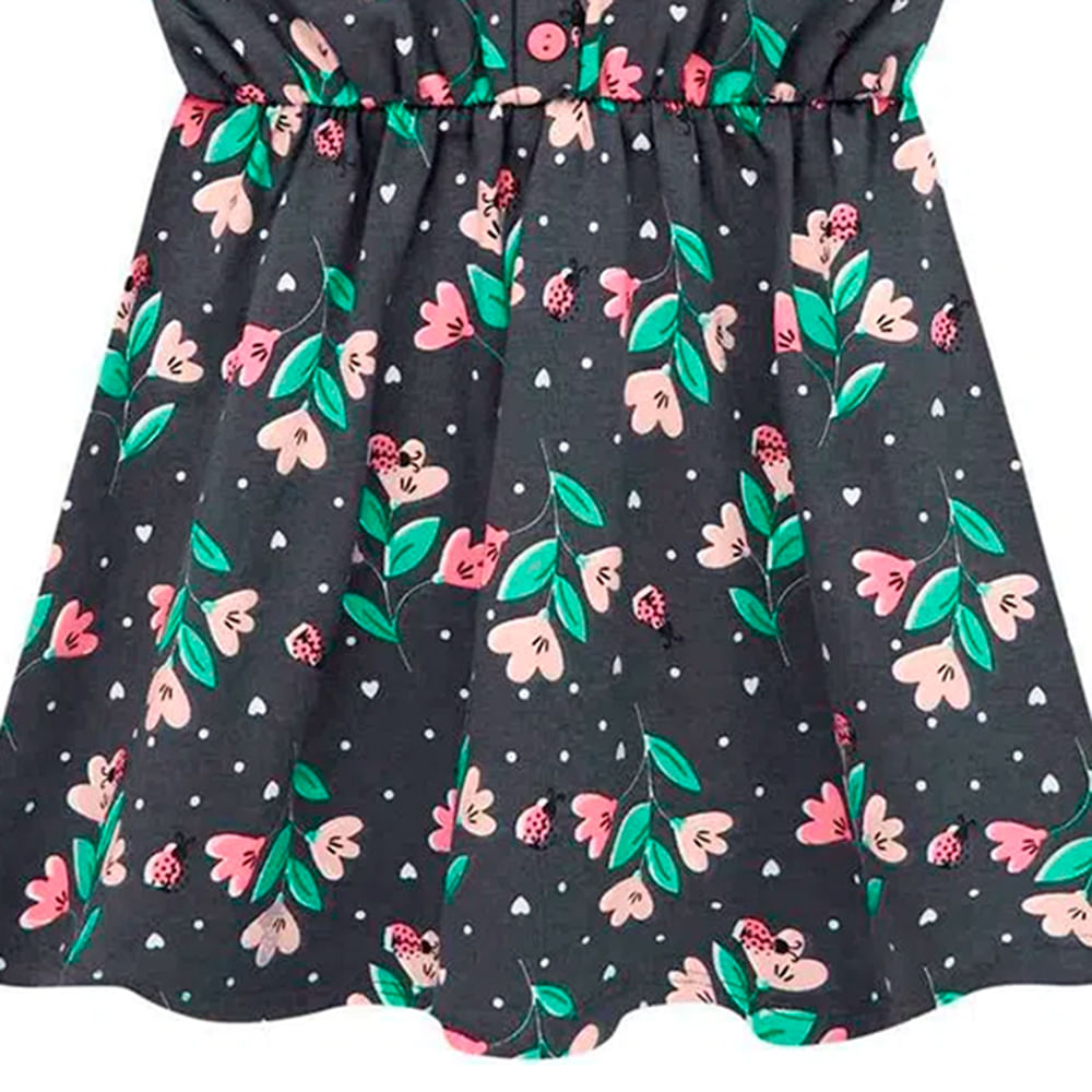 Vestido manga corta gris estampado flores 0484 gris plomo de niña ...