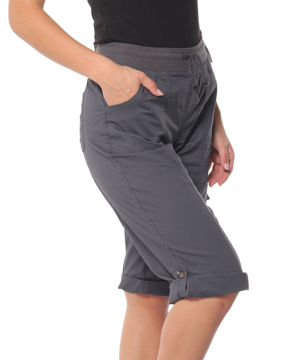 Pantalón Dash capri gris oscuro de cintura alta para dama - Siman El ...