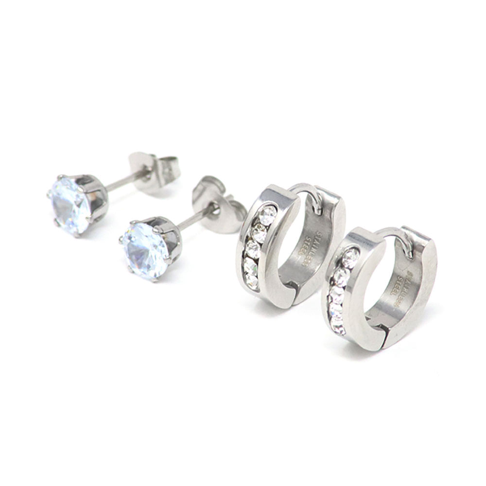 Set de aretes pequeños de acero inoxidable con diamantes