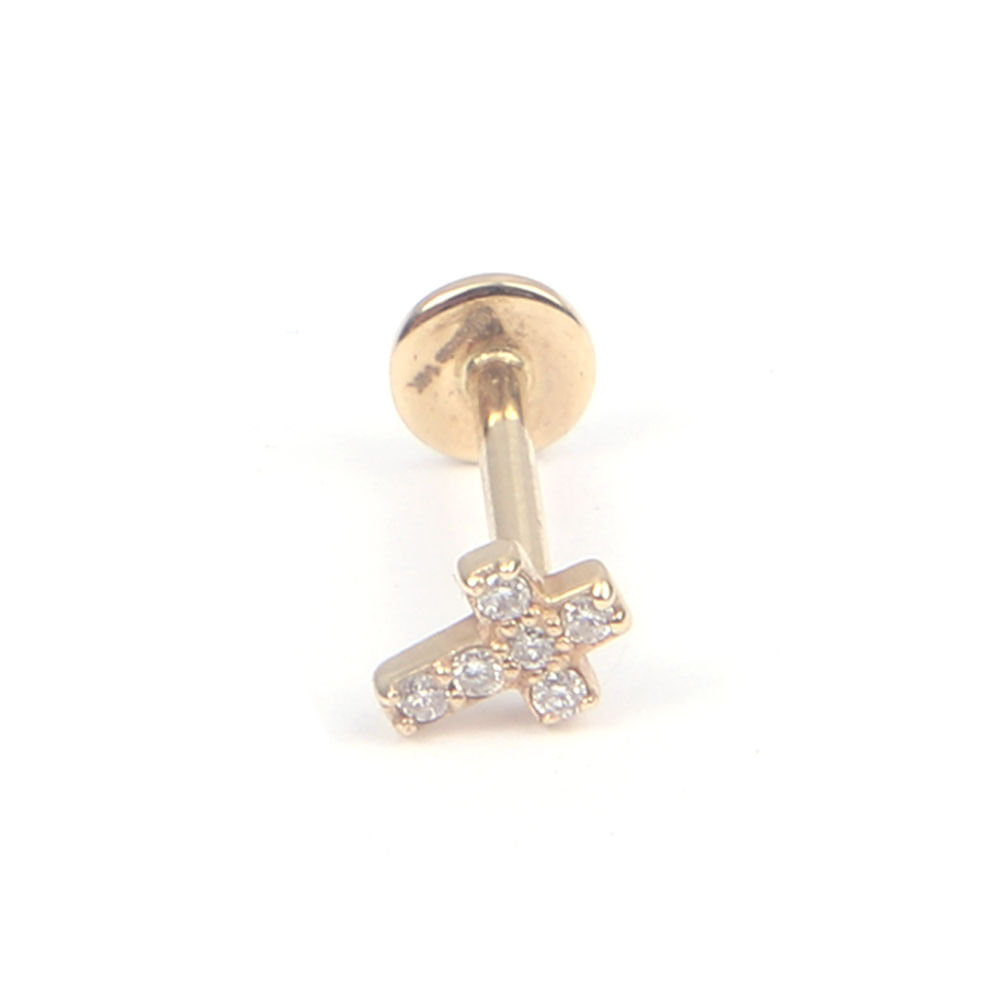 Piercing Cruz Individual Oro14k con Diamantes - Siman El Salvador