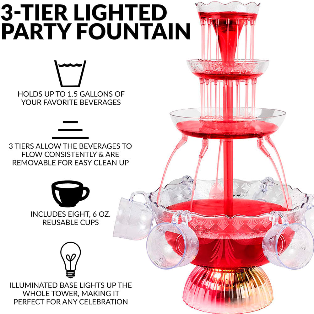 Fuente de fiesta iluminada de 3 niveles - Siman Costa Rica