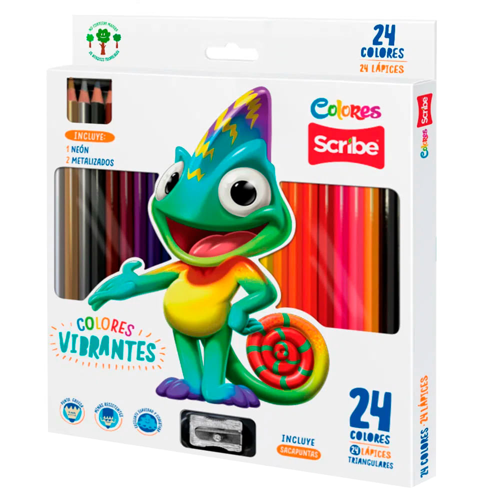 Caja de colores Scribe triangulares 24 unidades - Siman El Salvador