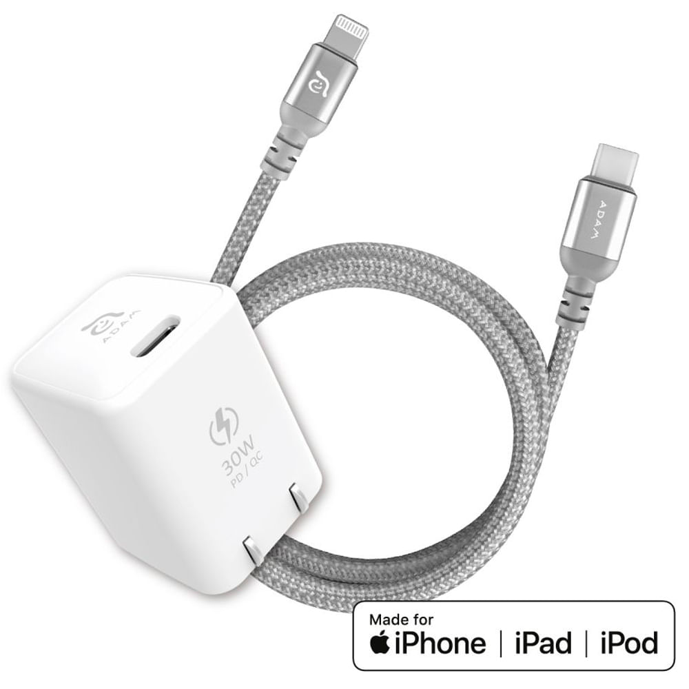 Kit carga rápida omnia x3 usb-c a lightning 30w blanco - Siman El Salvador