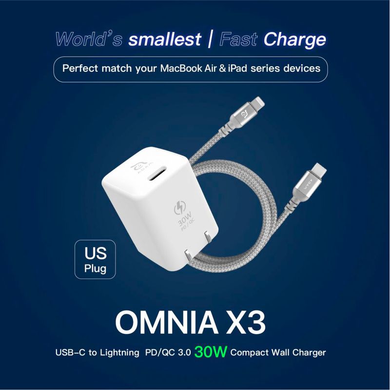 Kit carga rápida omnia x3 usb-c a lightning 30w blanco - Siman El Salvador