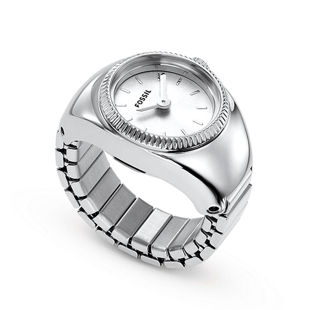 Anillo con reloj análogo metálico plateado para mujer - Siman Costa Rica