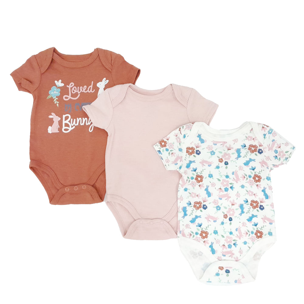 Set de 3 mamelucos multicolor para bebé niña