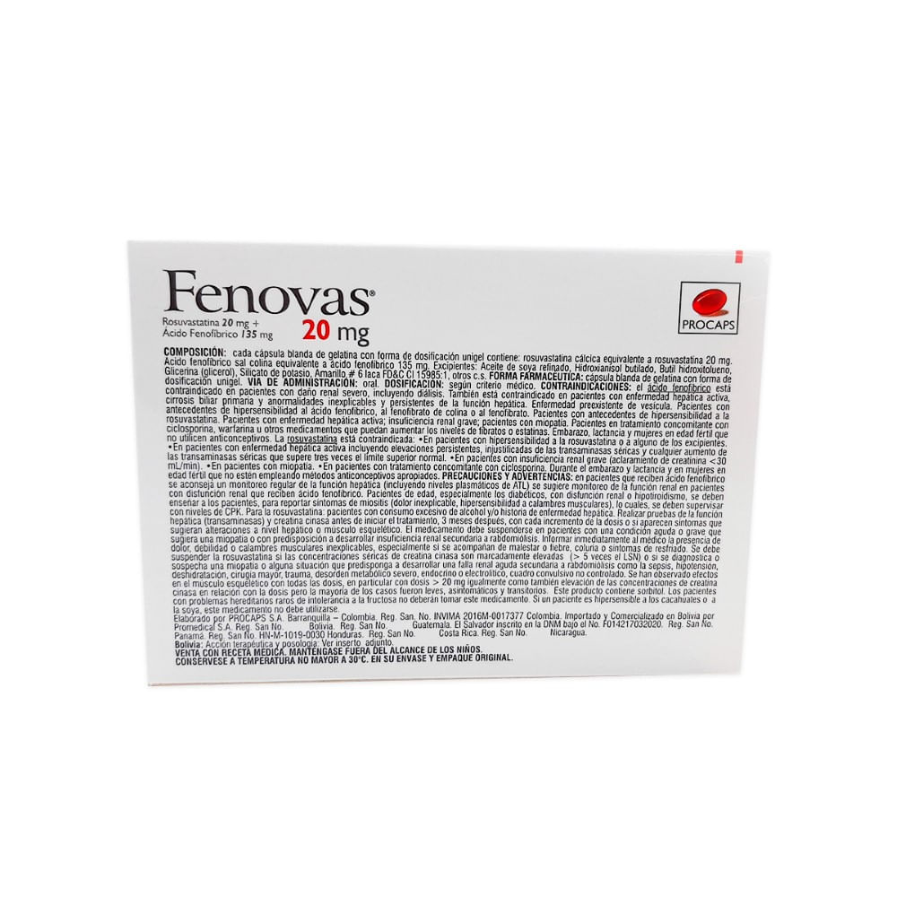 Fenovas 135mg/20mg x 30 capsulas - Siman El Salvador
