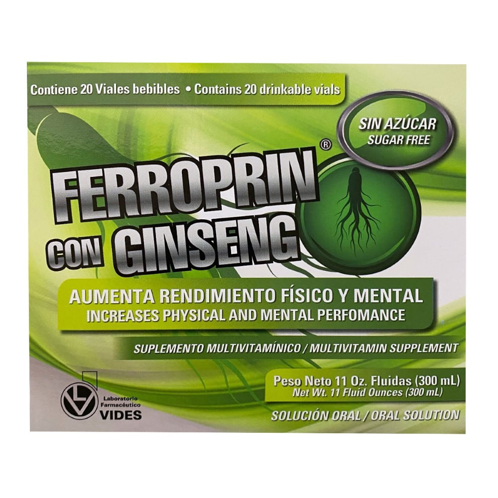 Ferroprin con ginseng x 20 viales - Siman El Salvador
