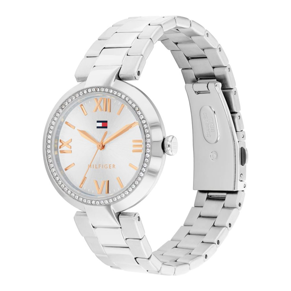 Reloj Tommy Hilfiger análogo metálico plateado para dama
