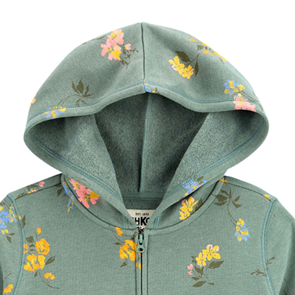 Chumpa con hoodie verde floral de niña