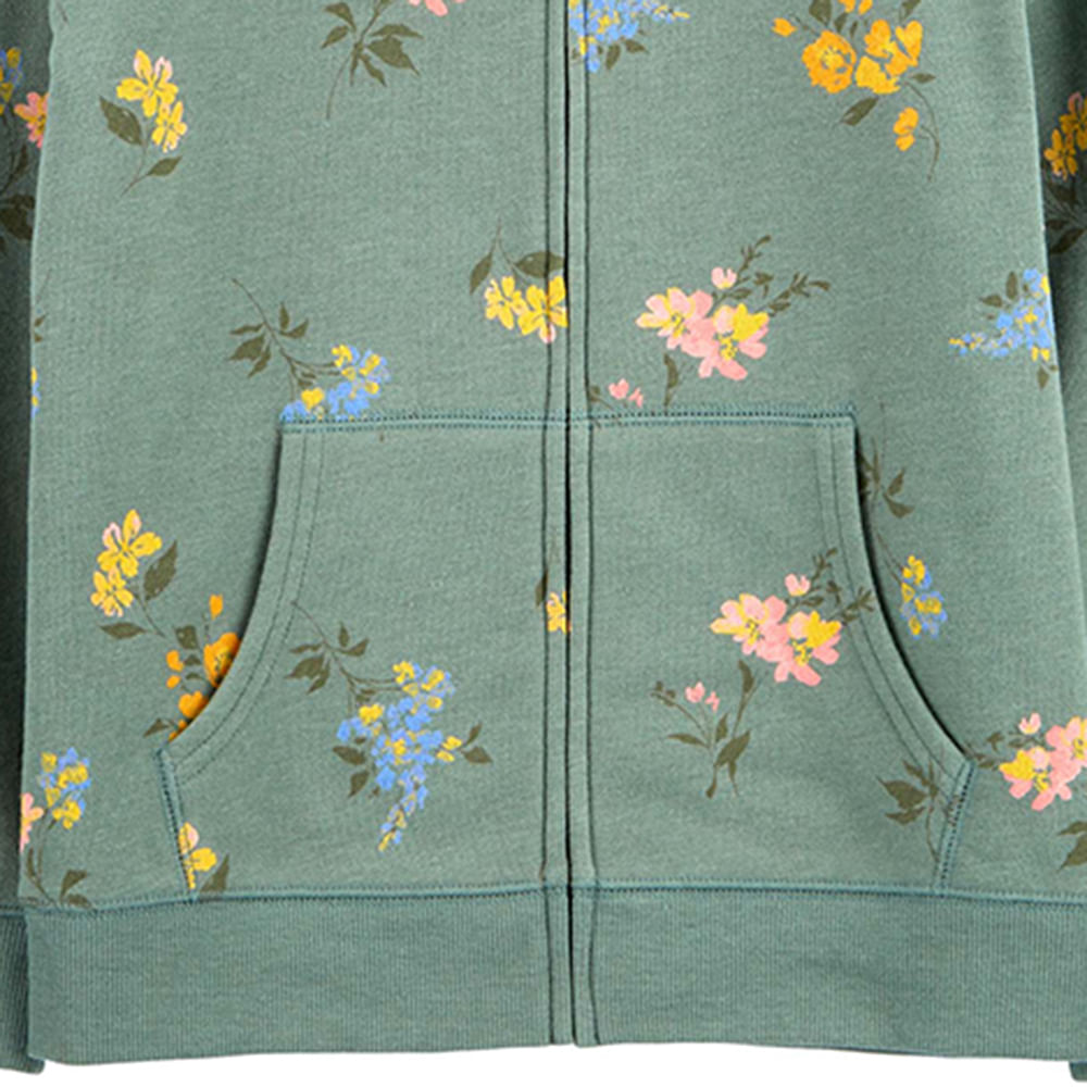 Chumpa con hoodie verde floral de niña