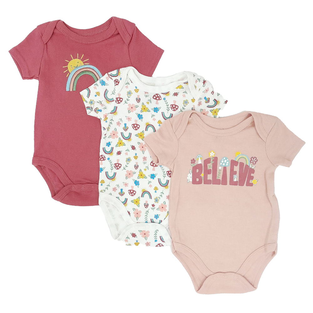 Set de 3 mamelucos multicolor con estampado de flores para bebé niña
