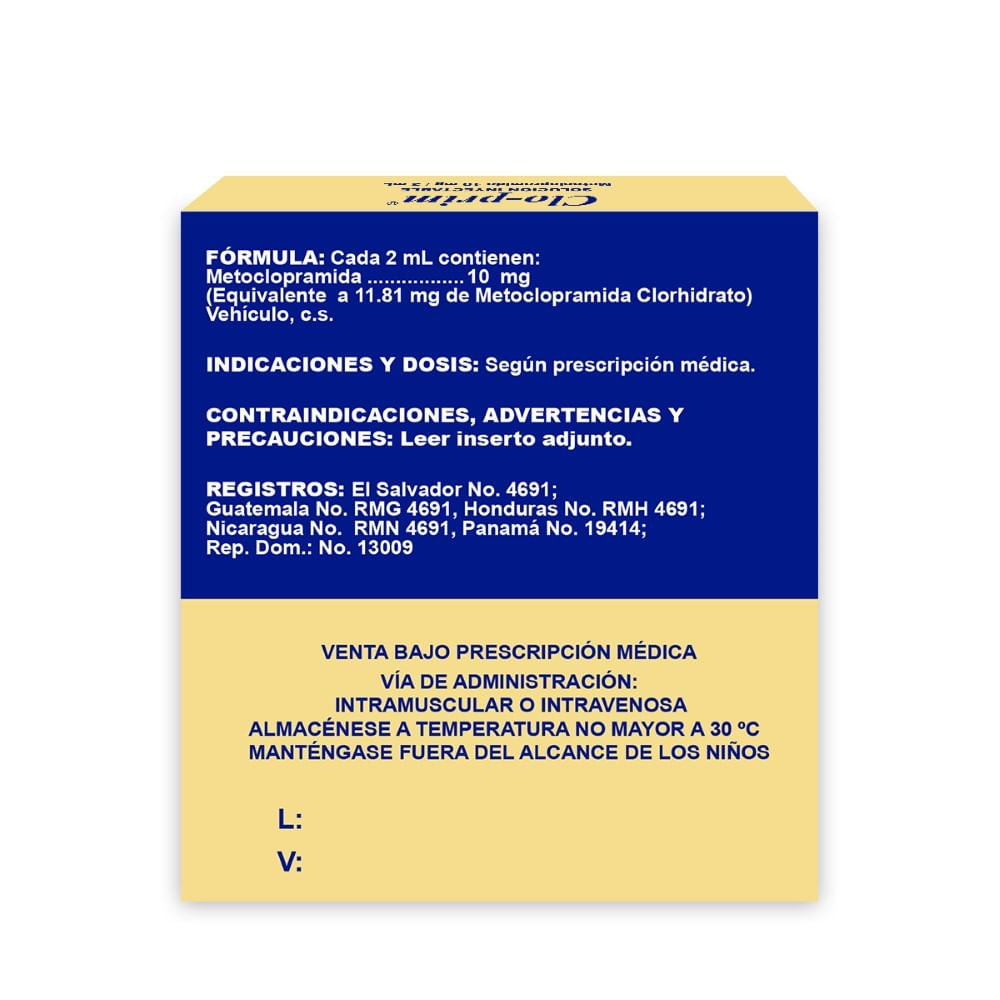 Clo-prim 10mg inyectable x 3 ampollas 2ml