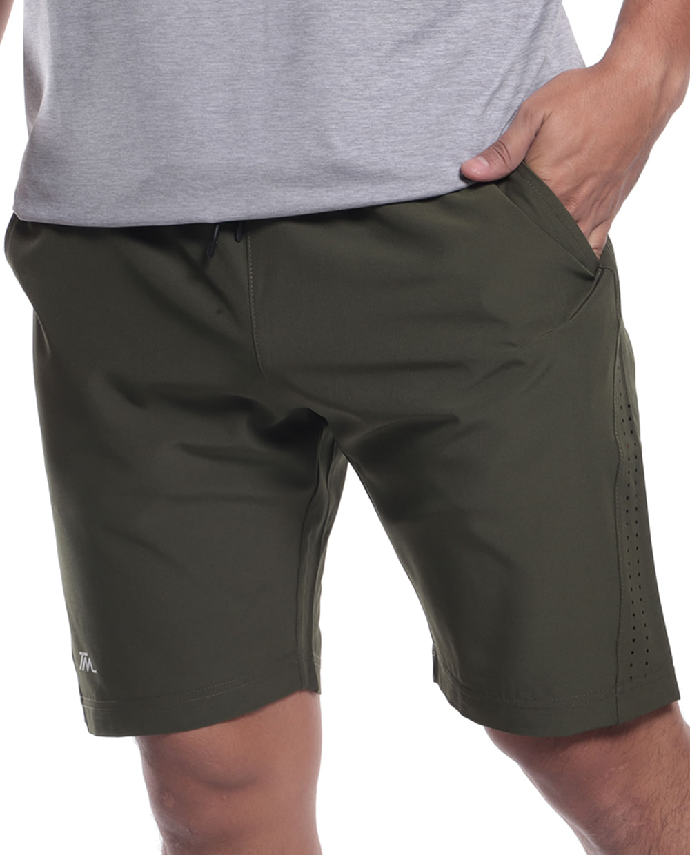 Short deportivo verde olivo de poliéster para hombre