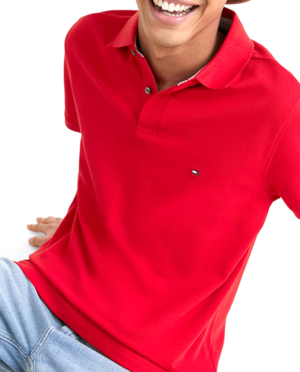 Tommy Hilfiger Camisa polo básica roja sólida para hombre - Siman Costa ...
