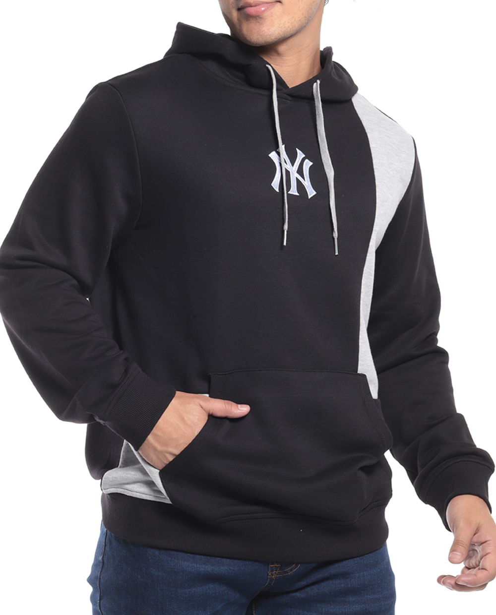 Suéter hoodie deportivo negro bordado de los New York Yankees para hombre