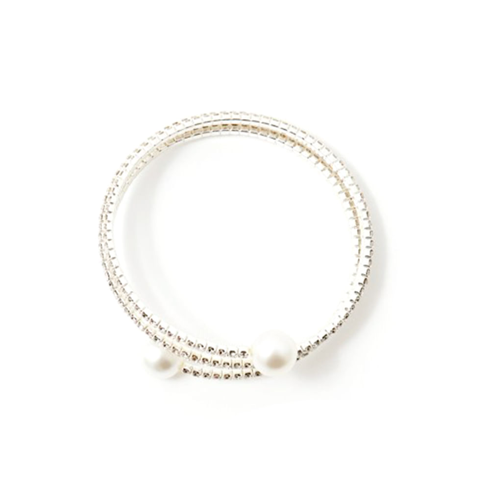 Pulsera brillos enrollable perla color dorado