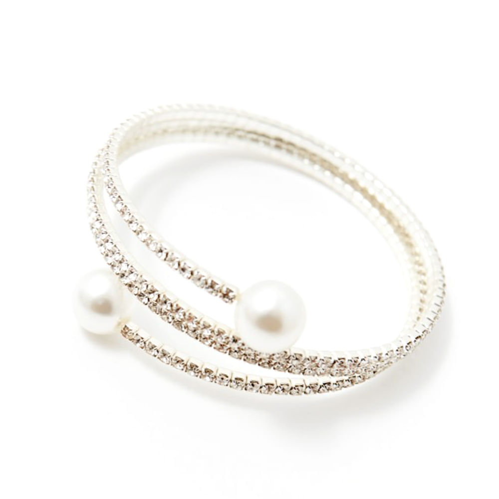 Pulsera brillos enrollable perla color dorado