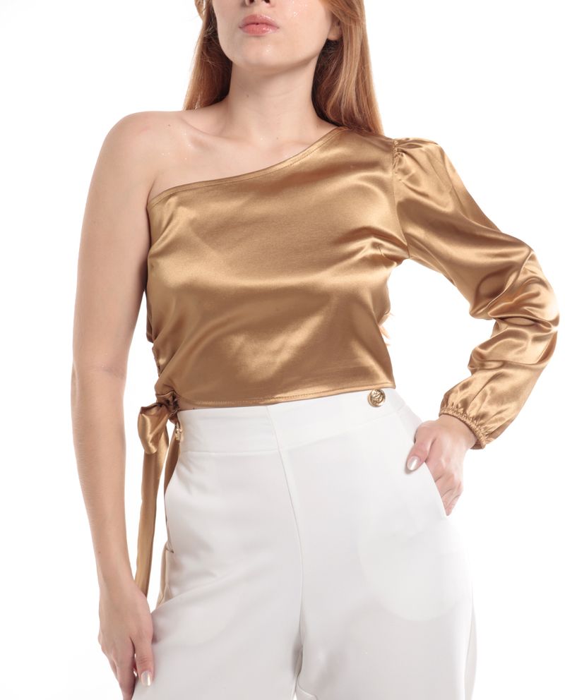 Blusa Stefany Moda crop top dorada de una manga larga para mujer ...