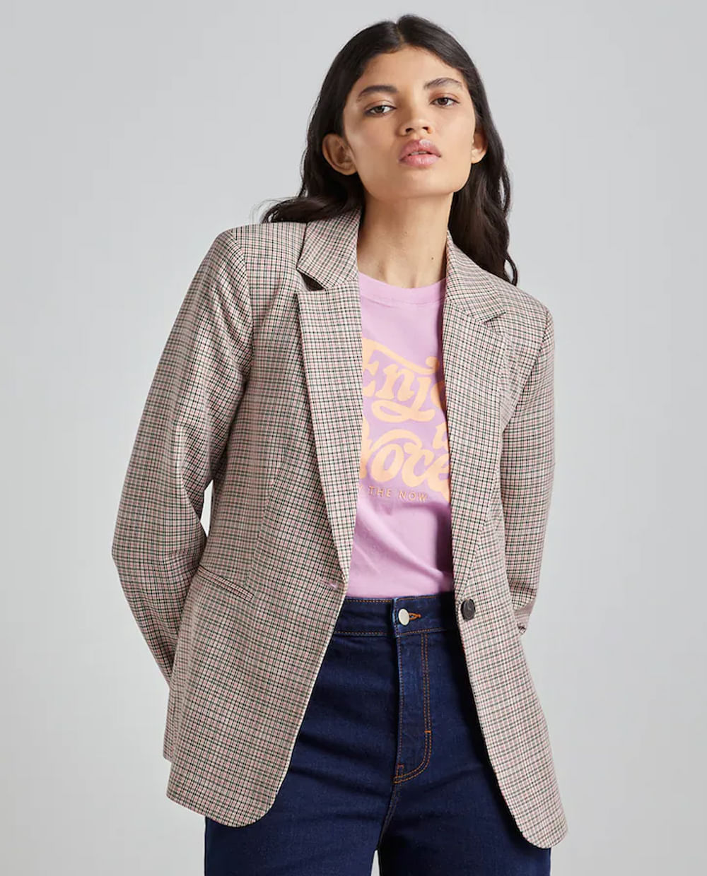 Blazer Easy Wear cuadriculado manga larga para mujer - Siman El Salvador