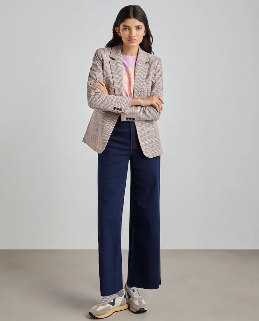 Blazer Easy Wear cuadriculado manga larga para mujer