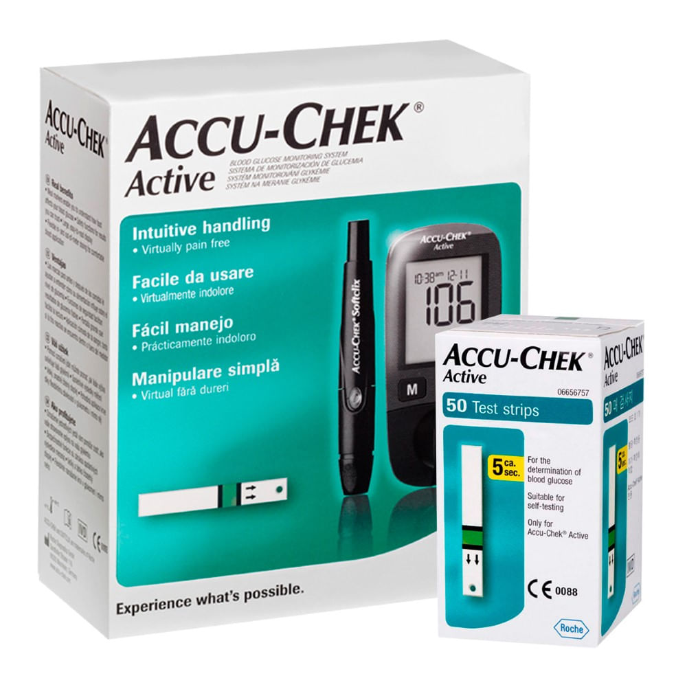 Accu-chek active glucometro + 50 tiras - Siman El Salvador