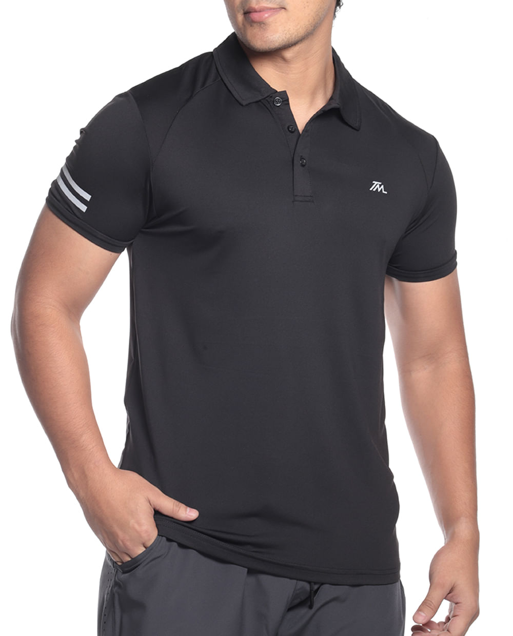 Camisa polo deportiva negro sólido de poliéster para hombre - Siman ...