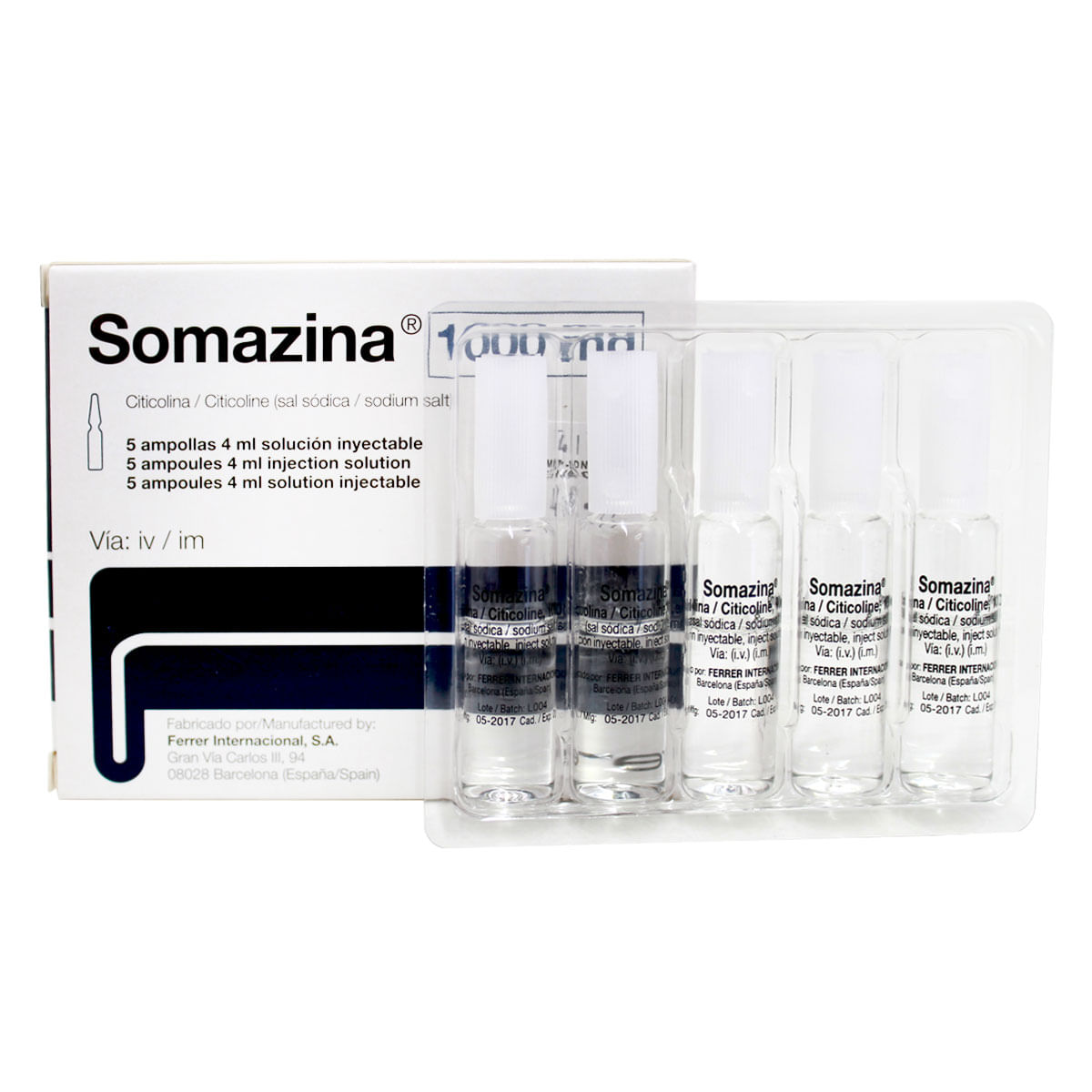 Somazina 1000mg iv/im inyectable x 5 ampollas 4ml - Siman El Salvador
