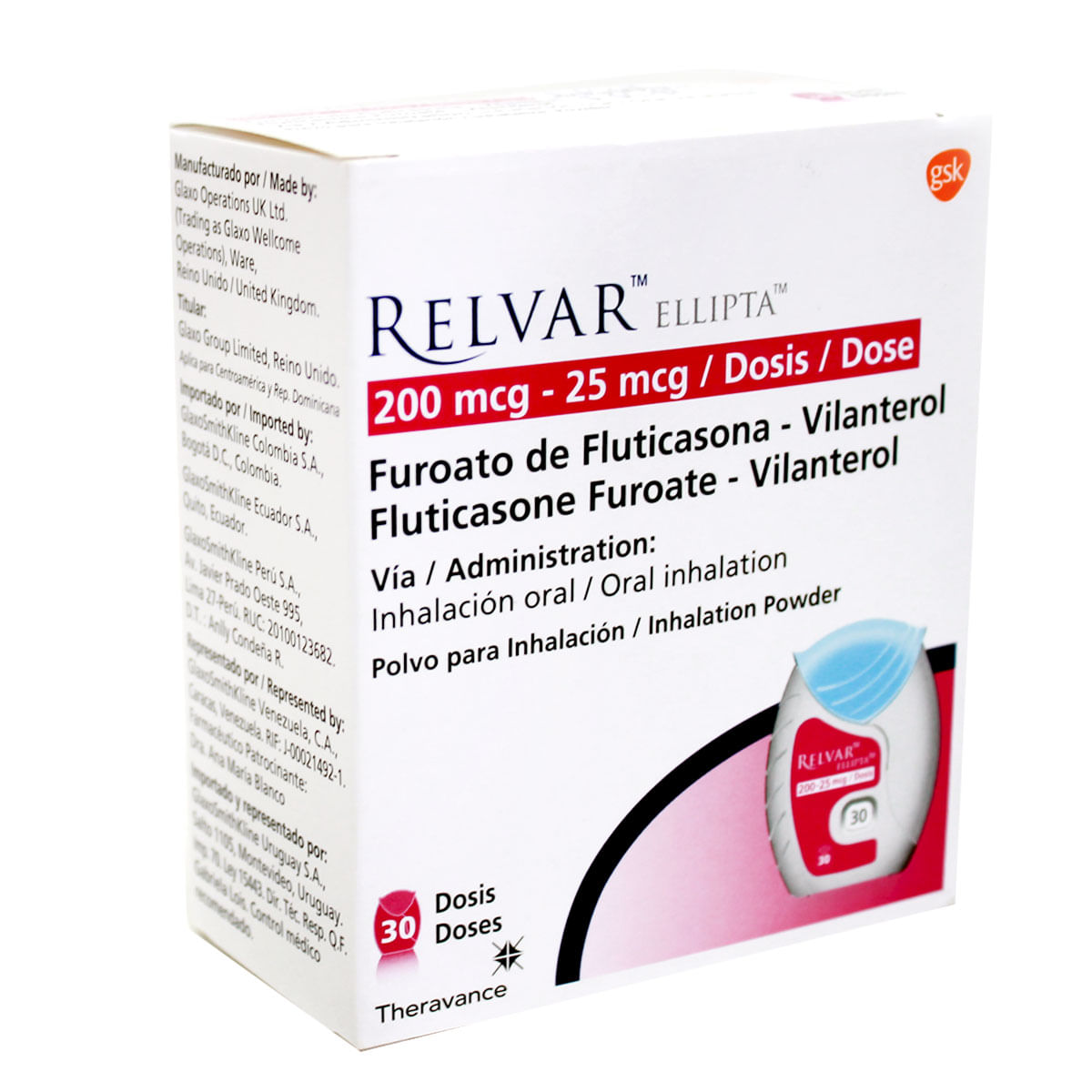 Relvar 200mcg/25mcg inhalador x 30 dosis