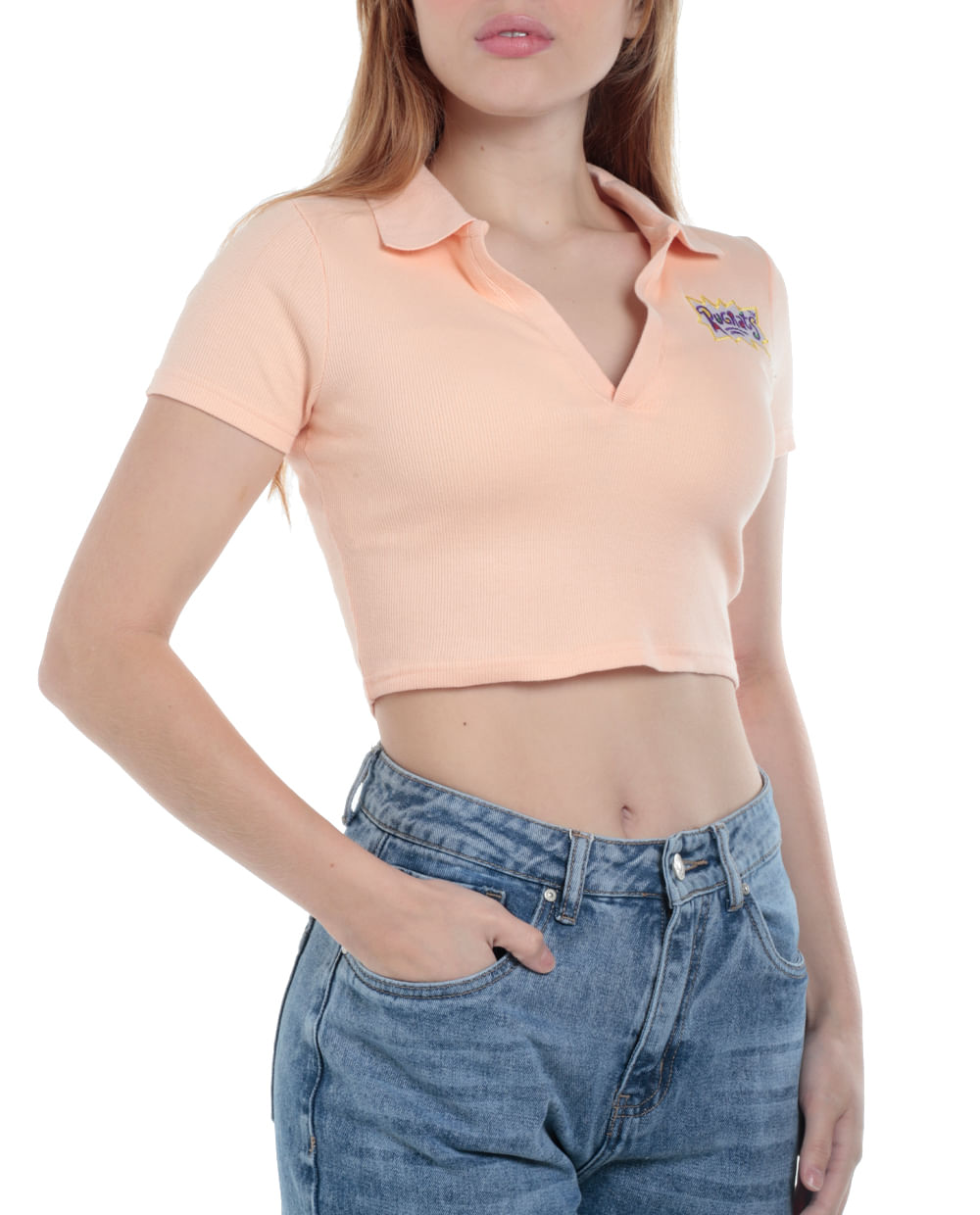Blusa C-life crop top anaranjado mangas cortas para mujer