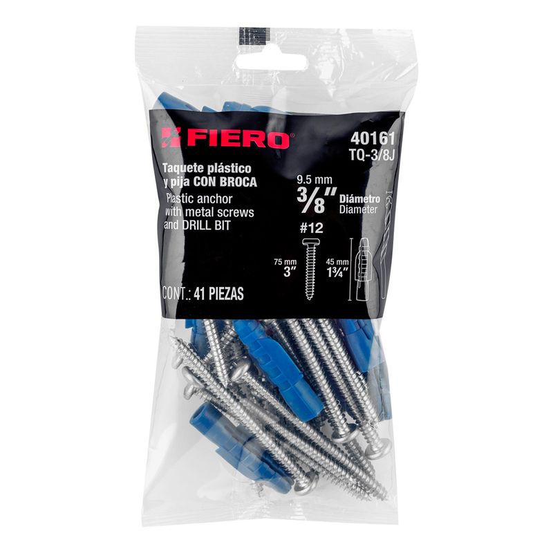 Kit de 20 anclas de 3/8" con tornillos numero 12 y 1 broca 3/8" para ...