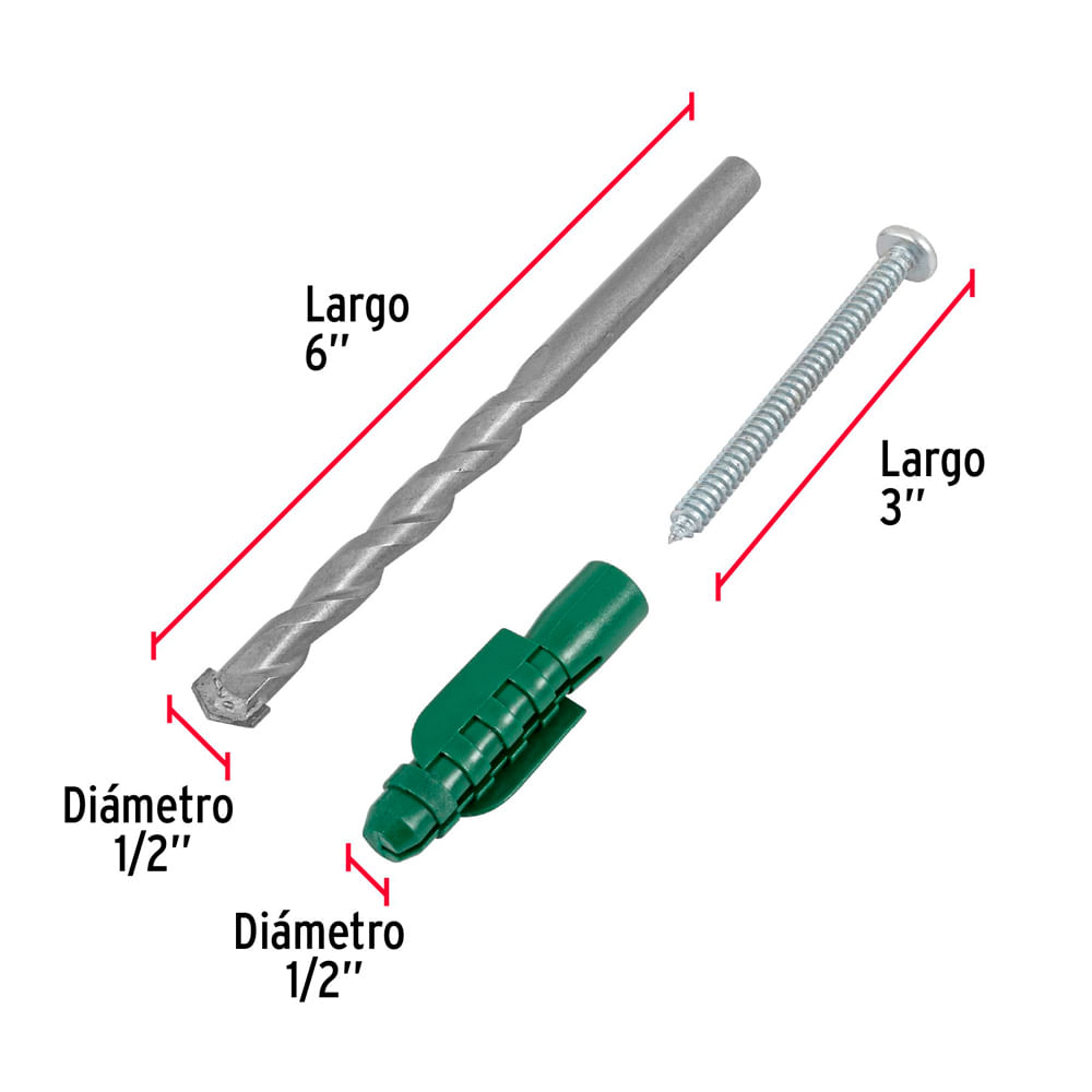 Kit de 20 anclas de 1/2" con tornillos numero 14 y 1 broca 1/2" para ...