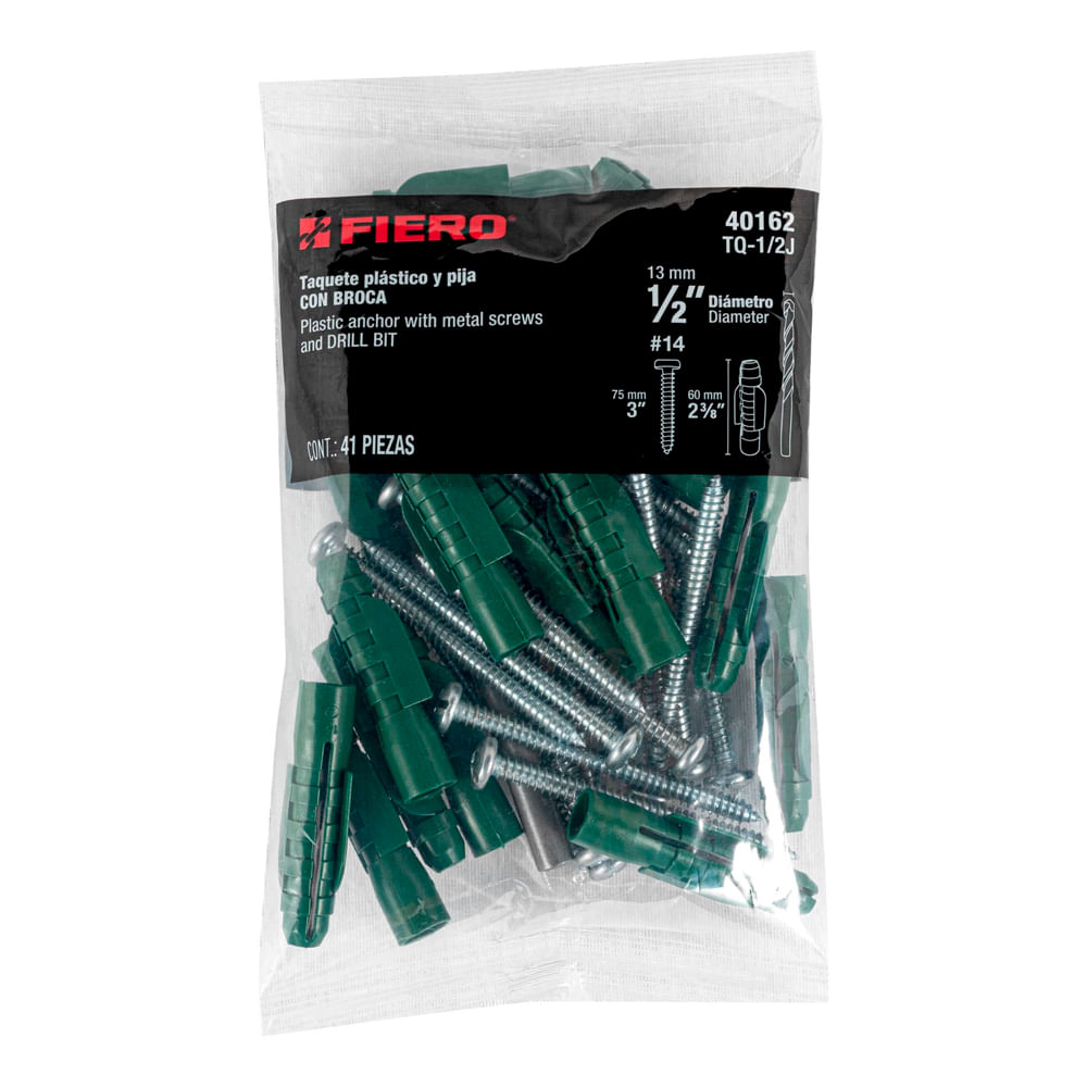 Kit de 20 anclas de 1/2" con tornillos numero 14 y 1 broca 1/2" para ...