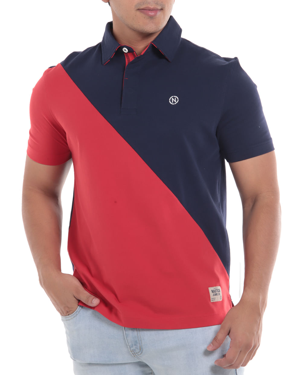 Camisa polo moda color blocking bicolor Nautica Jeans Co. para hombre ...
