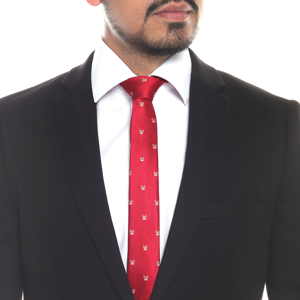 Corbata de seda roja mini print perritos para hombre - Siman El Salvador