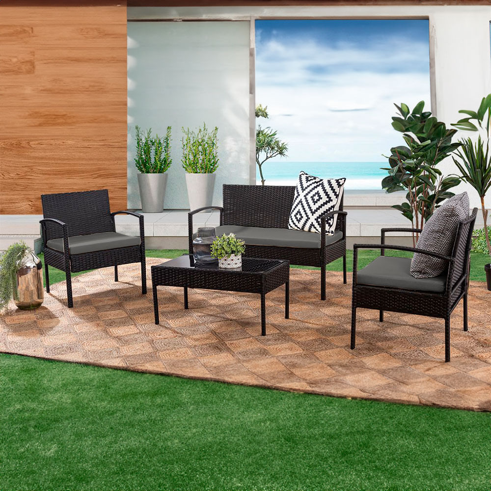 Sala 211 con mesa de centro rattan negro - Siman Guatemala