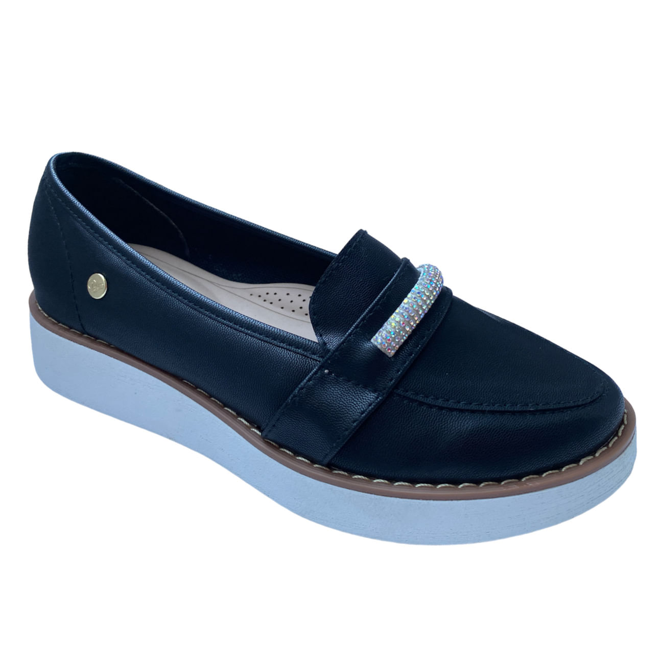 Zapato Mocasin casual suela blanca Selene PU color negro para mujer ...