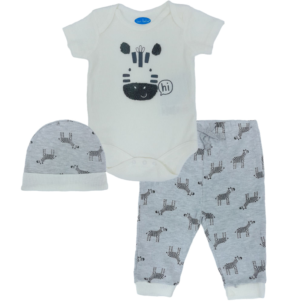 Conjunto de 3 piezas bicolor con estampado de zebras para bebé niño