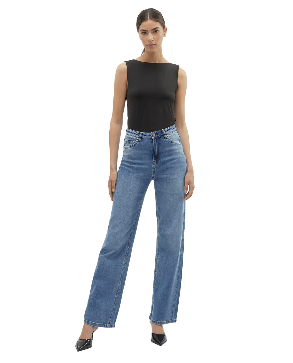 Jeans Vero Moda wide leg lavado medio de cintura alta con largo 30 ...