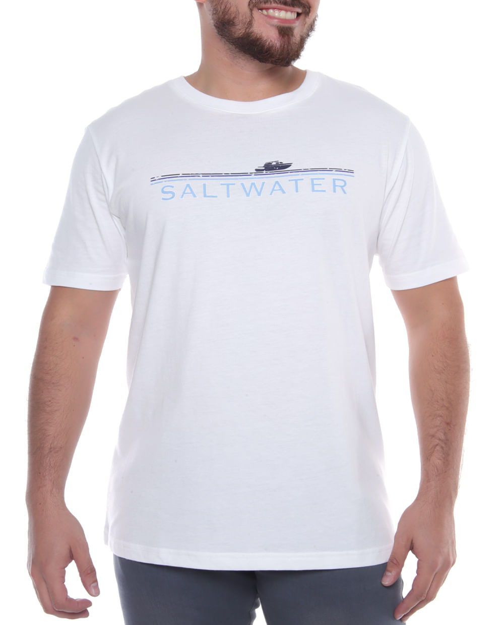Camiseta blanca estampada saltwater para hombre - Siman Costa Rica