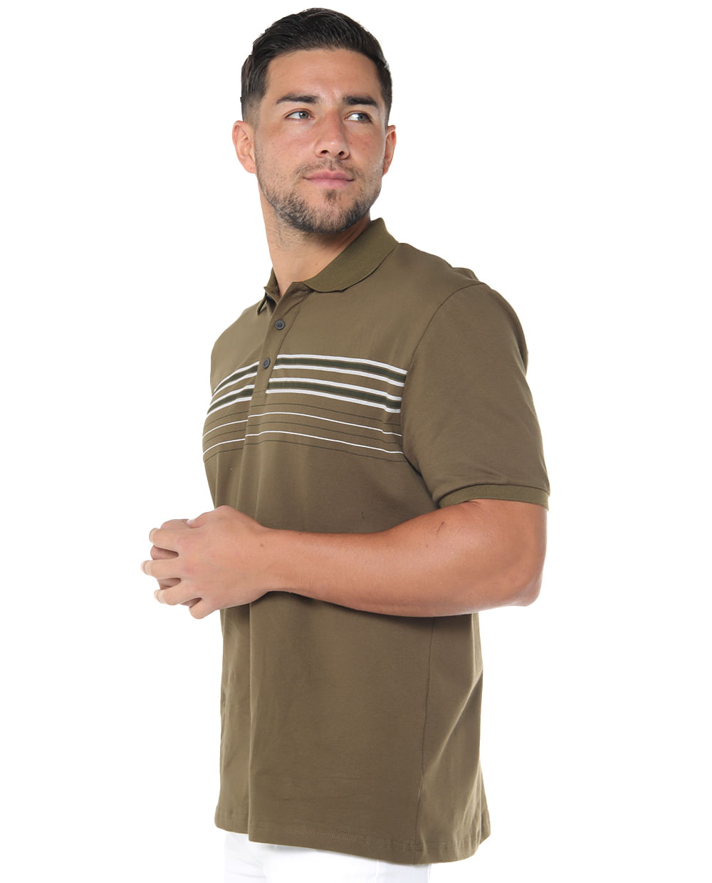 Gents Camisa polo moda olivo rayada para hombre