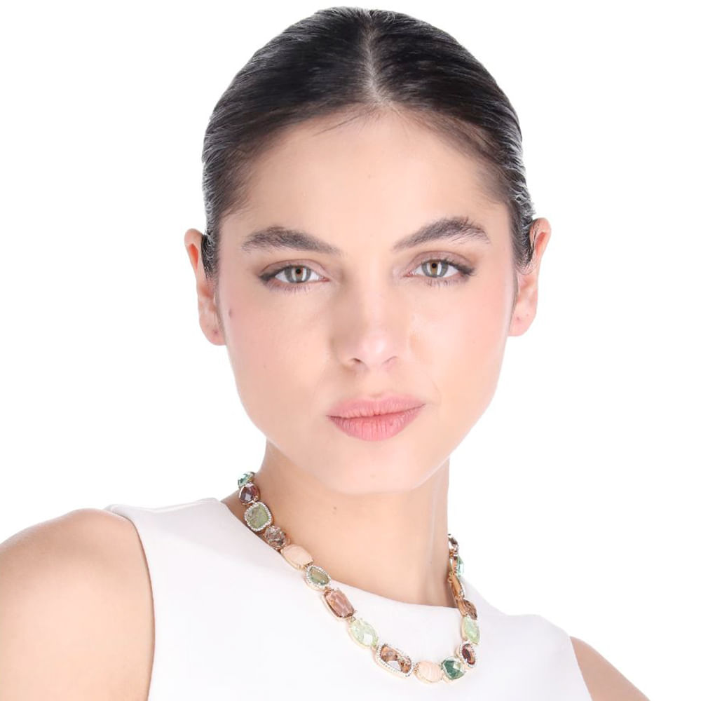 Collar dorado con piedras multicolor 1cm- 19" para dama - Siman Guatemala