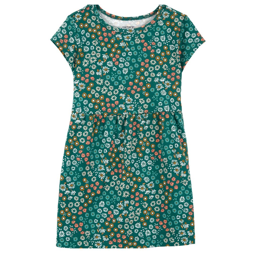 Vestido color verde con estampado floral para niña - Siman Costa Rica