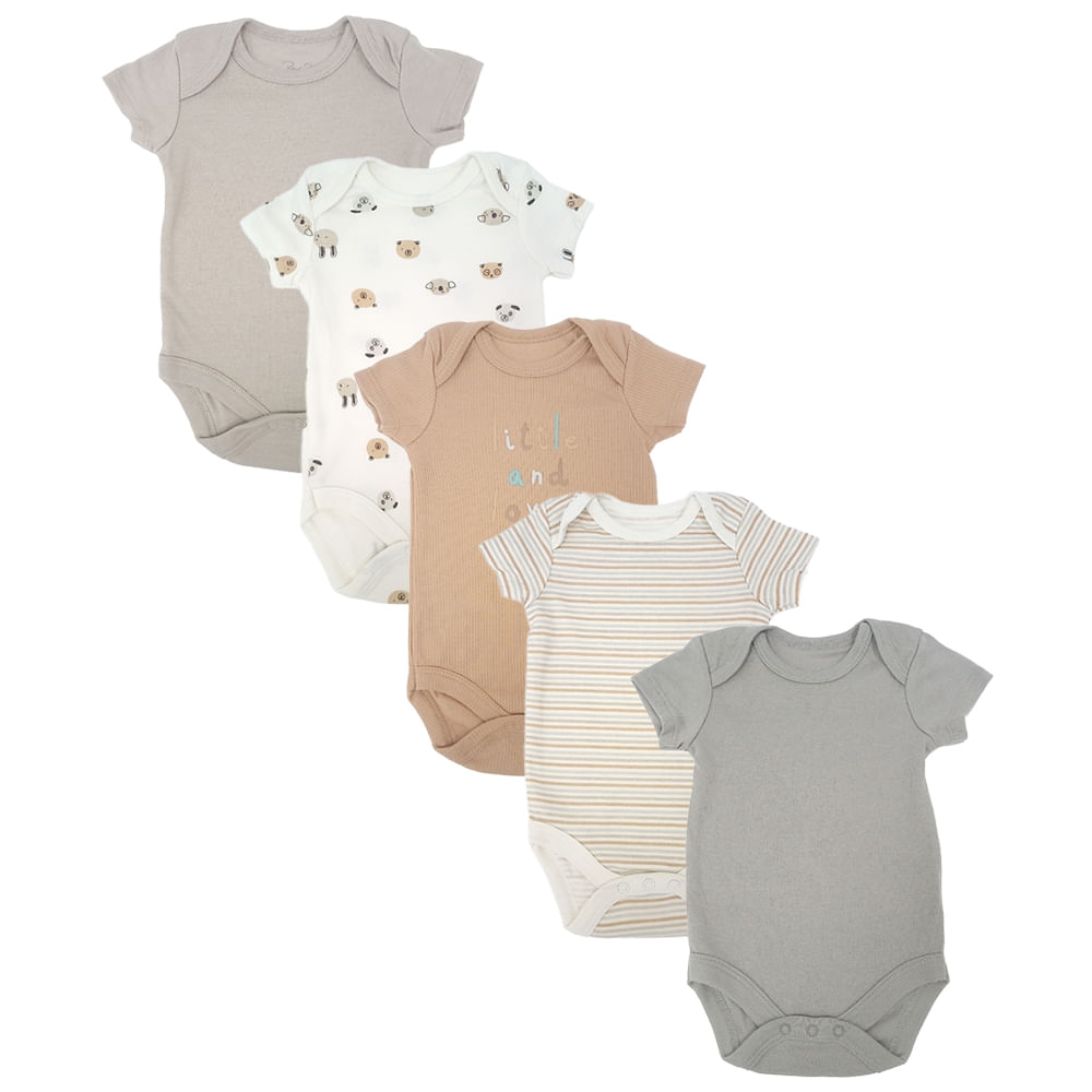 Set de 5 mamelucos multicolor a rayas para bebé niño