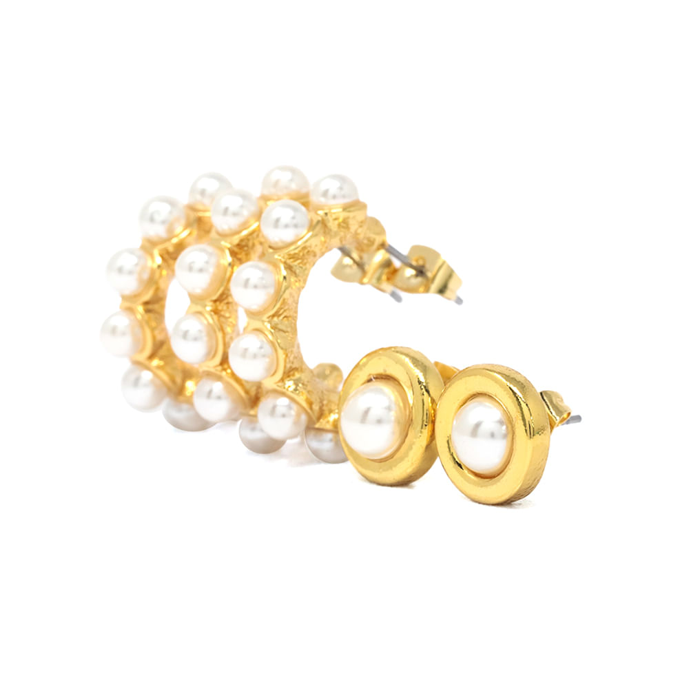 Set aretes de perlas dorados Avemaria para dama