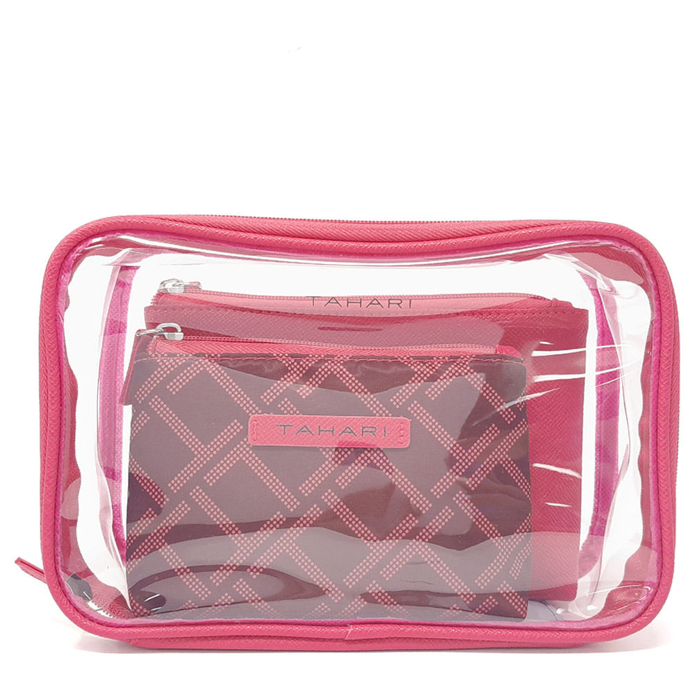 Set de 3 cosmetiqueras Tahari color rosado para dama